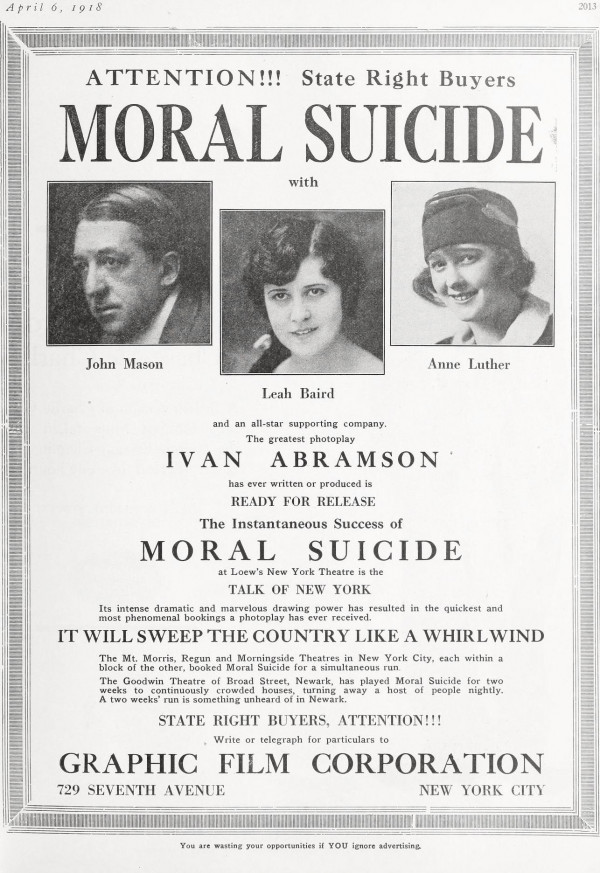Moral Suicide (1919) - Poster US - 1286*1872px